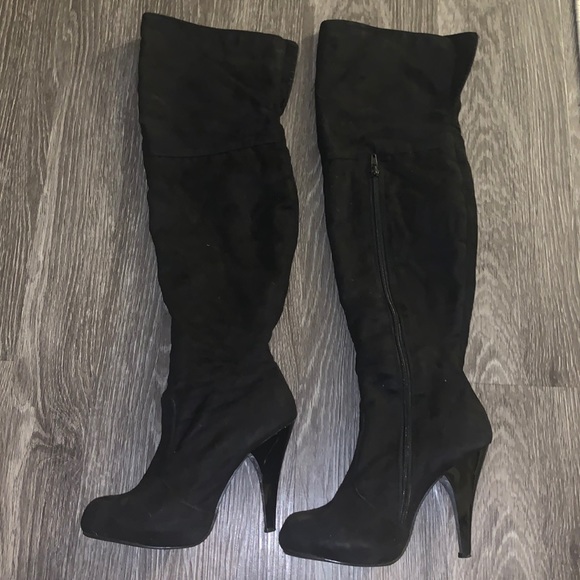 Shoes | Black Suede Thigh High Boots | Poshmark